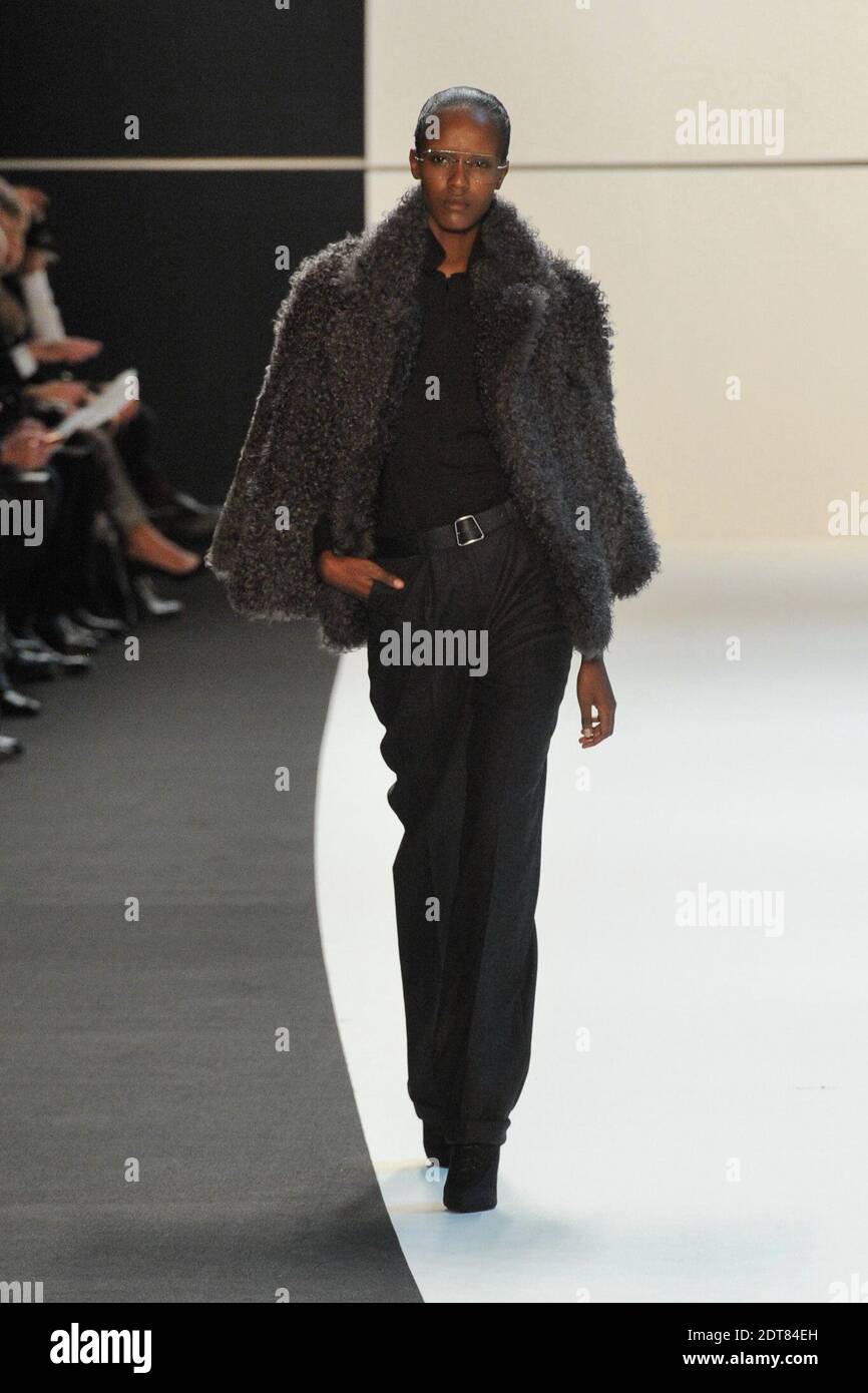 A model displays a creation by designer Akris for his Fall-Winter 2014/ ...