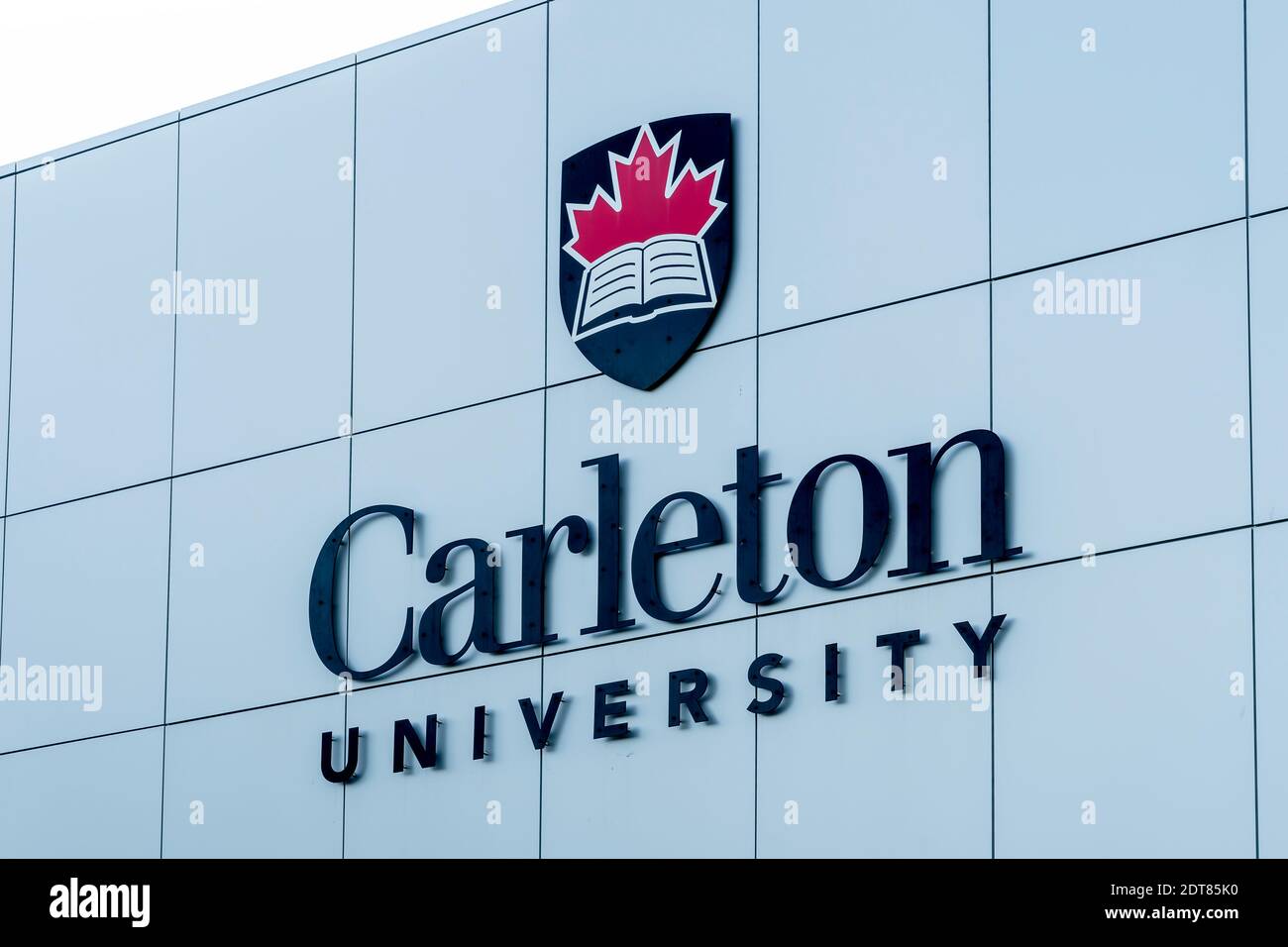 Carleton University sign on the wall at the campus in Ottawa, Ontario ...