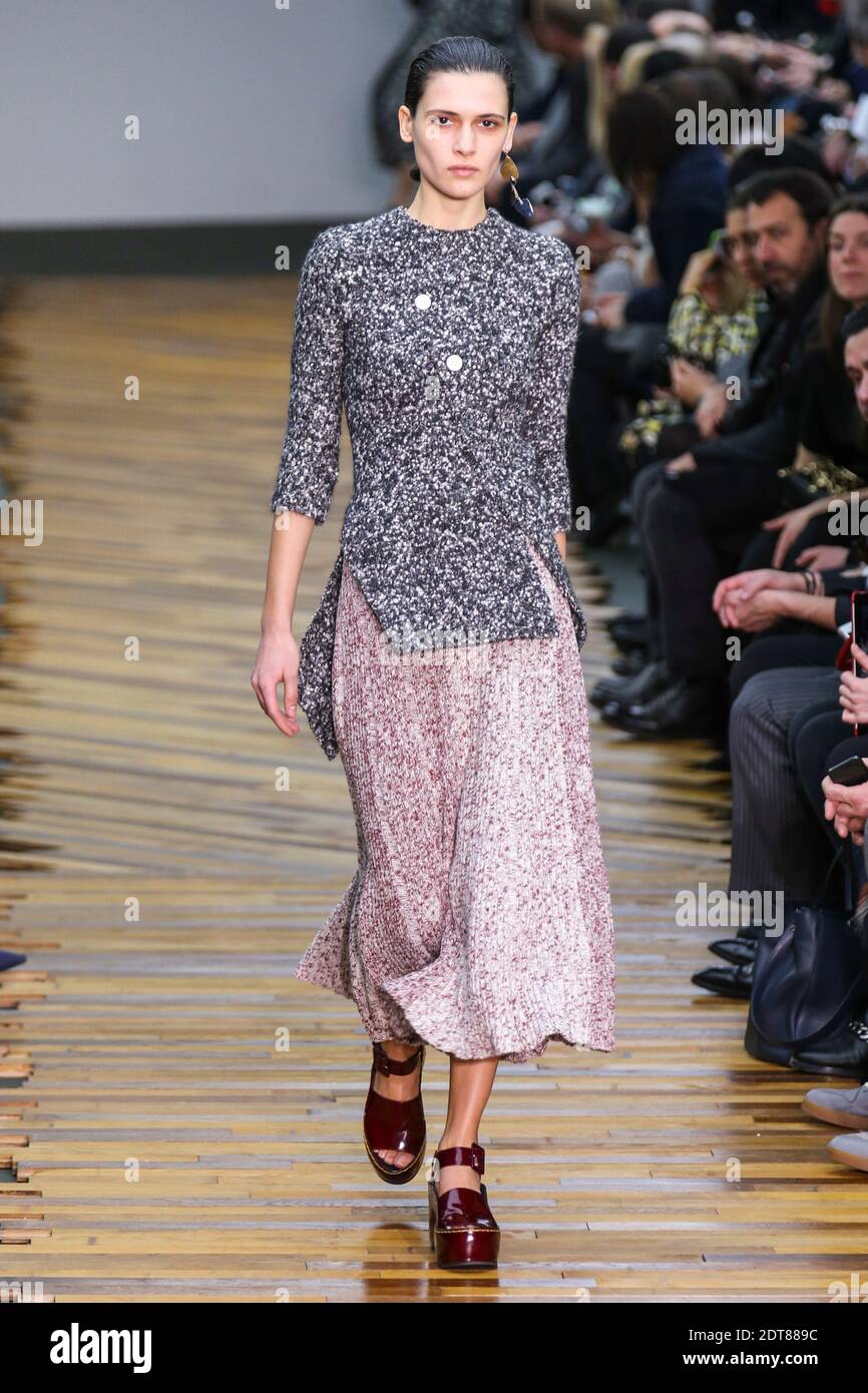 A model displays a creation by designer Phoebe Philo for Celine Fall ...