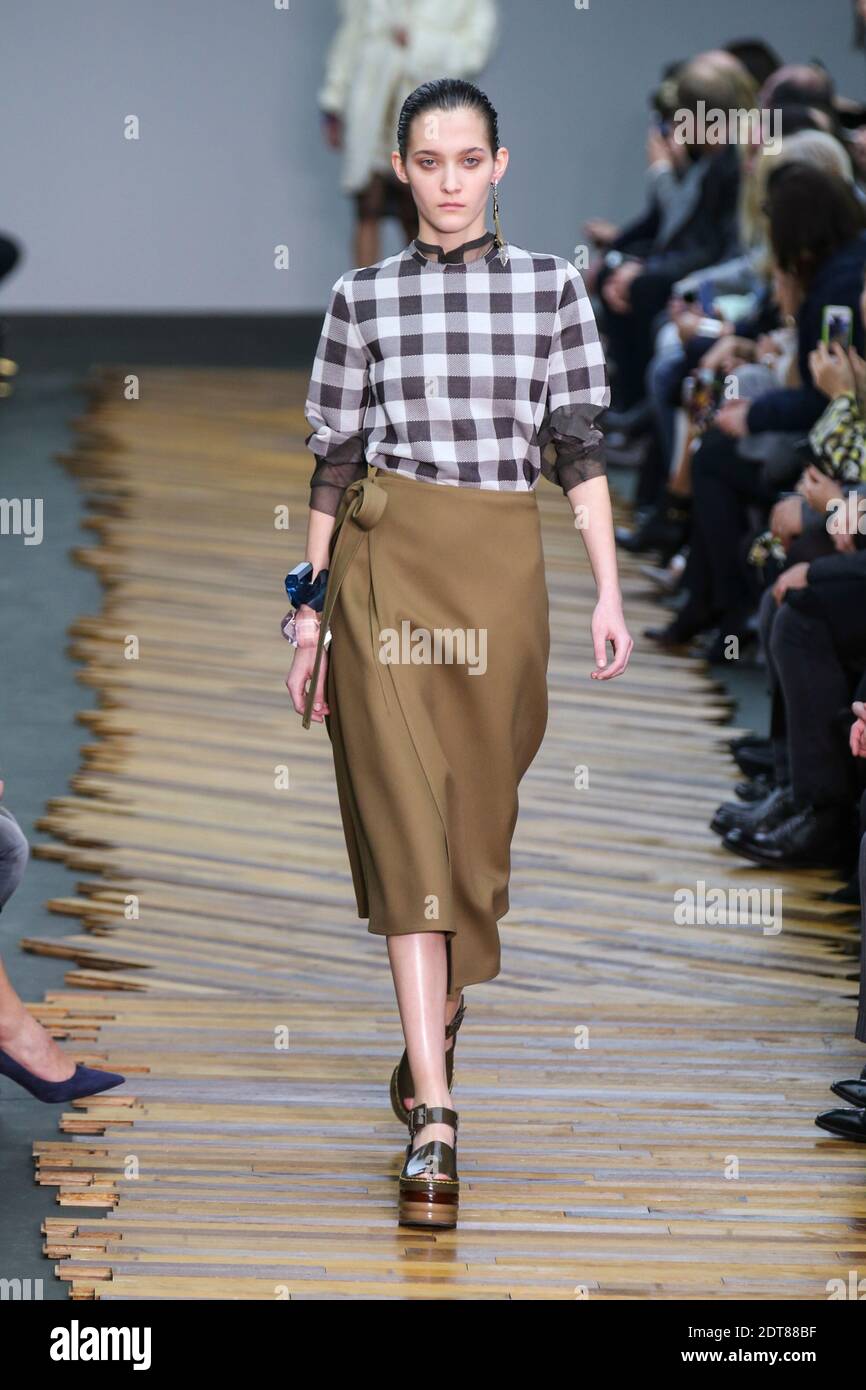 A model displays a creation by designer Phoebe Philo for Celine Fall ...