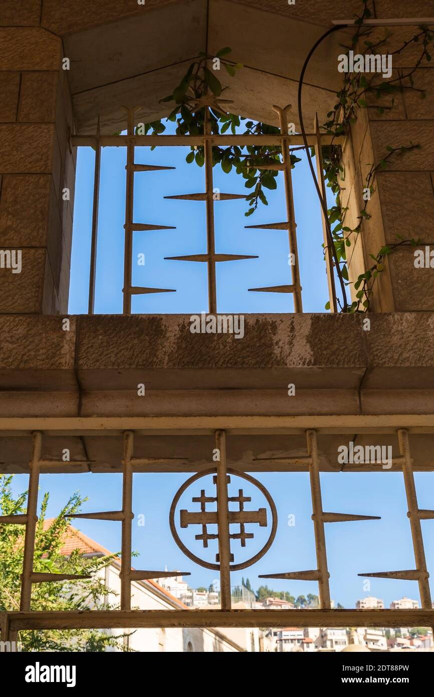 Ironwork details on entrance gate and open air window at The Church of ...