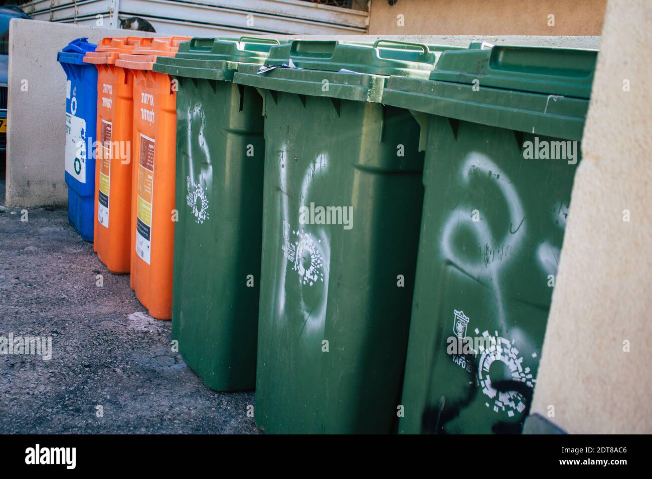 Tel Aviv Israel December 20, 2020 Closeup of garbage container in the ...