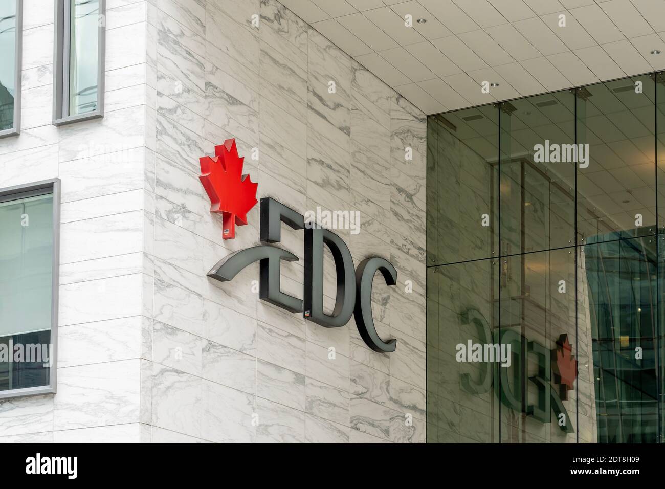 EDC sign posted at the entrance to EDC headquarters in Ottawa Stock ...