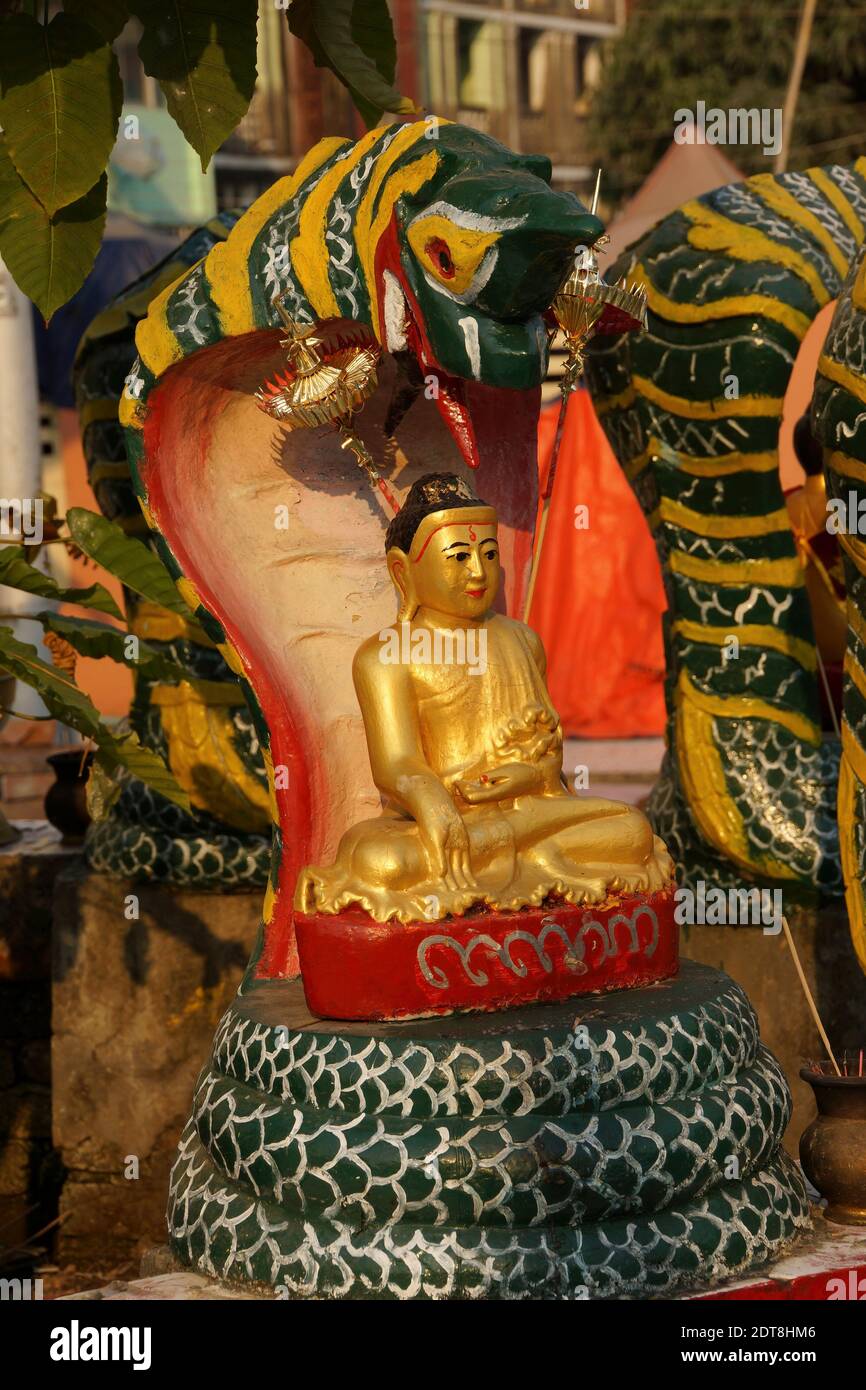 Buddha protected by the naga cobra serpent's hood, Botataung Pagoda ...
