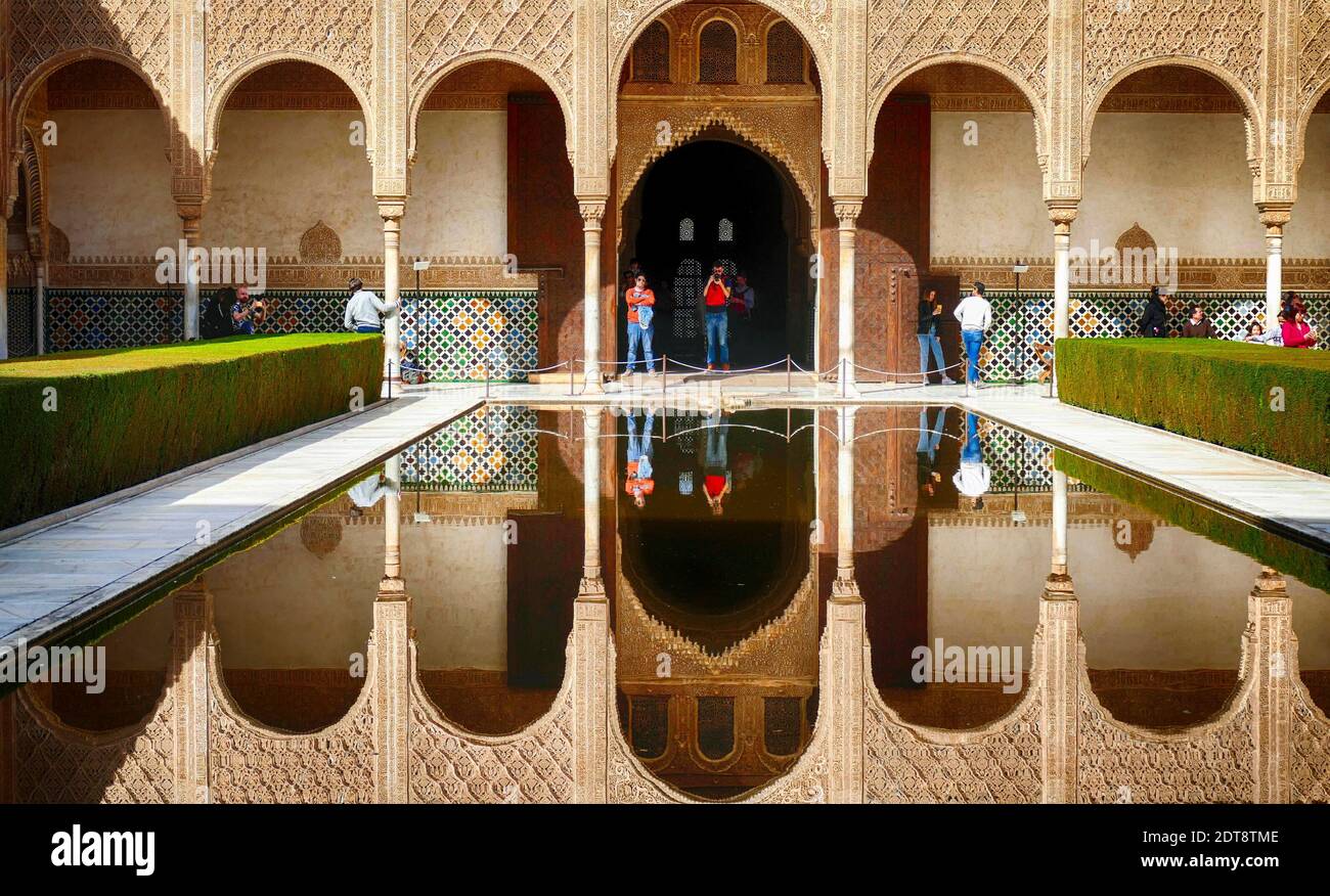 GRENADA, SPAIN - MAR 8, 2020 - Arabic style buildng and interior garden ...