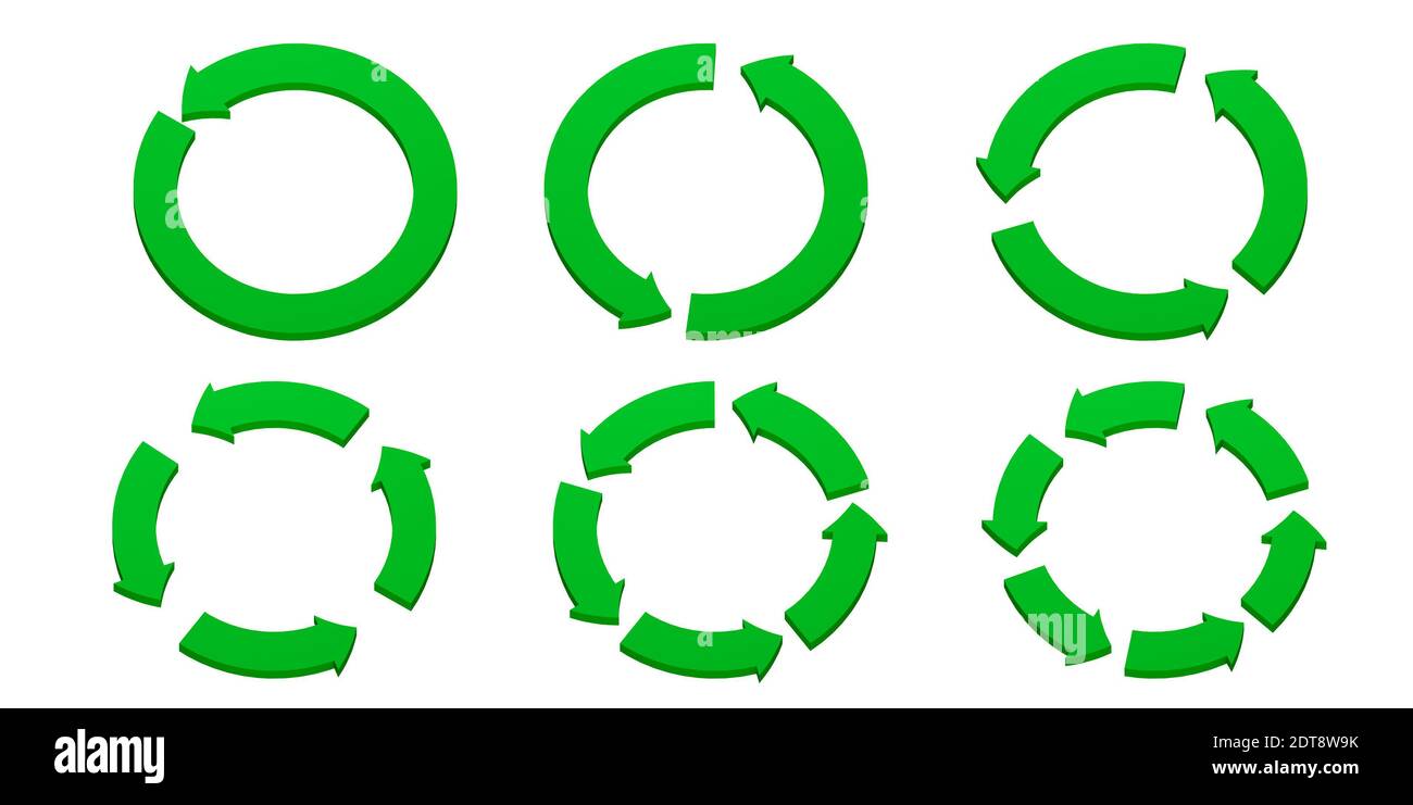 Green arrows in a circle isolated on white background. 3D rendering ...