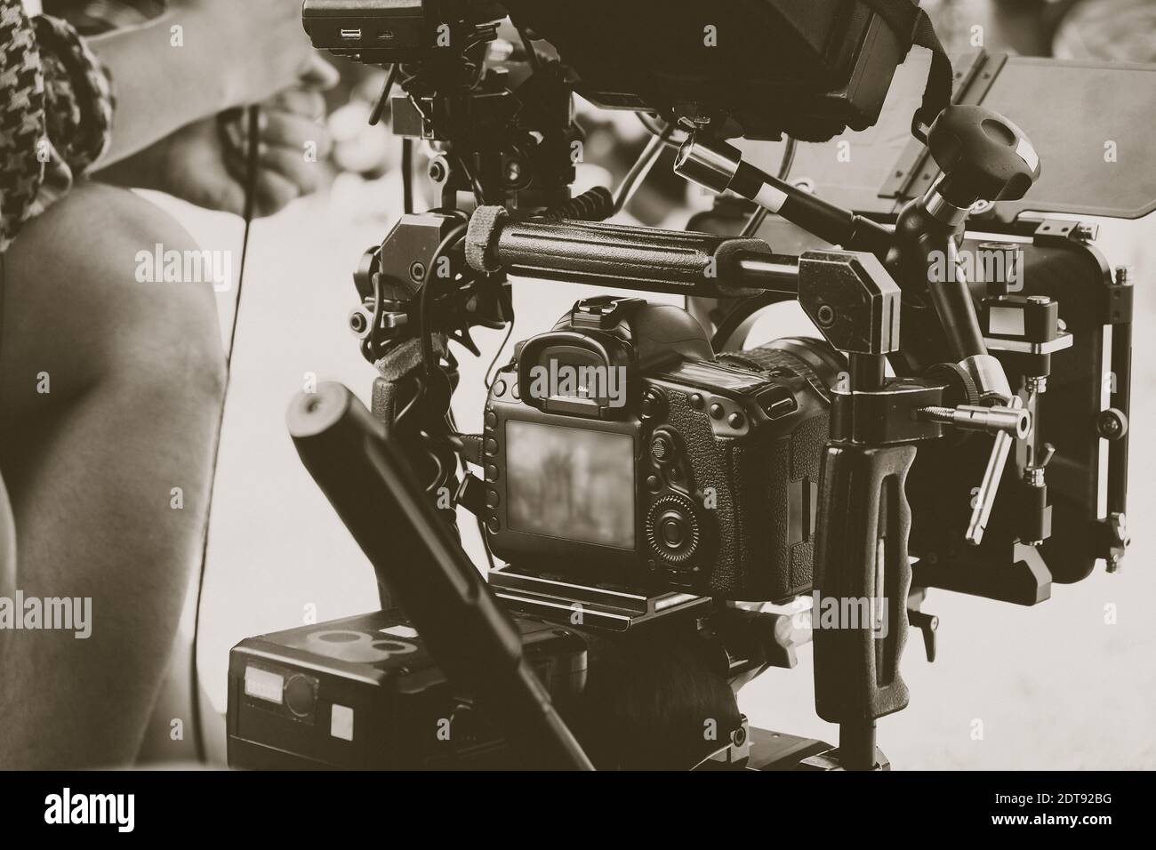 Film Industry. Filming With Professional Camera Background Stock Photo ...