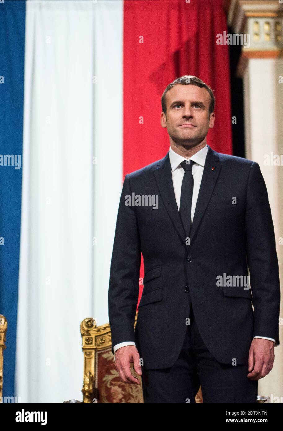 French President Emmanuel Macron during an official ceremony at Paris ...