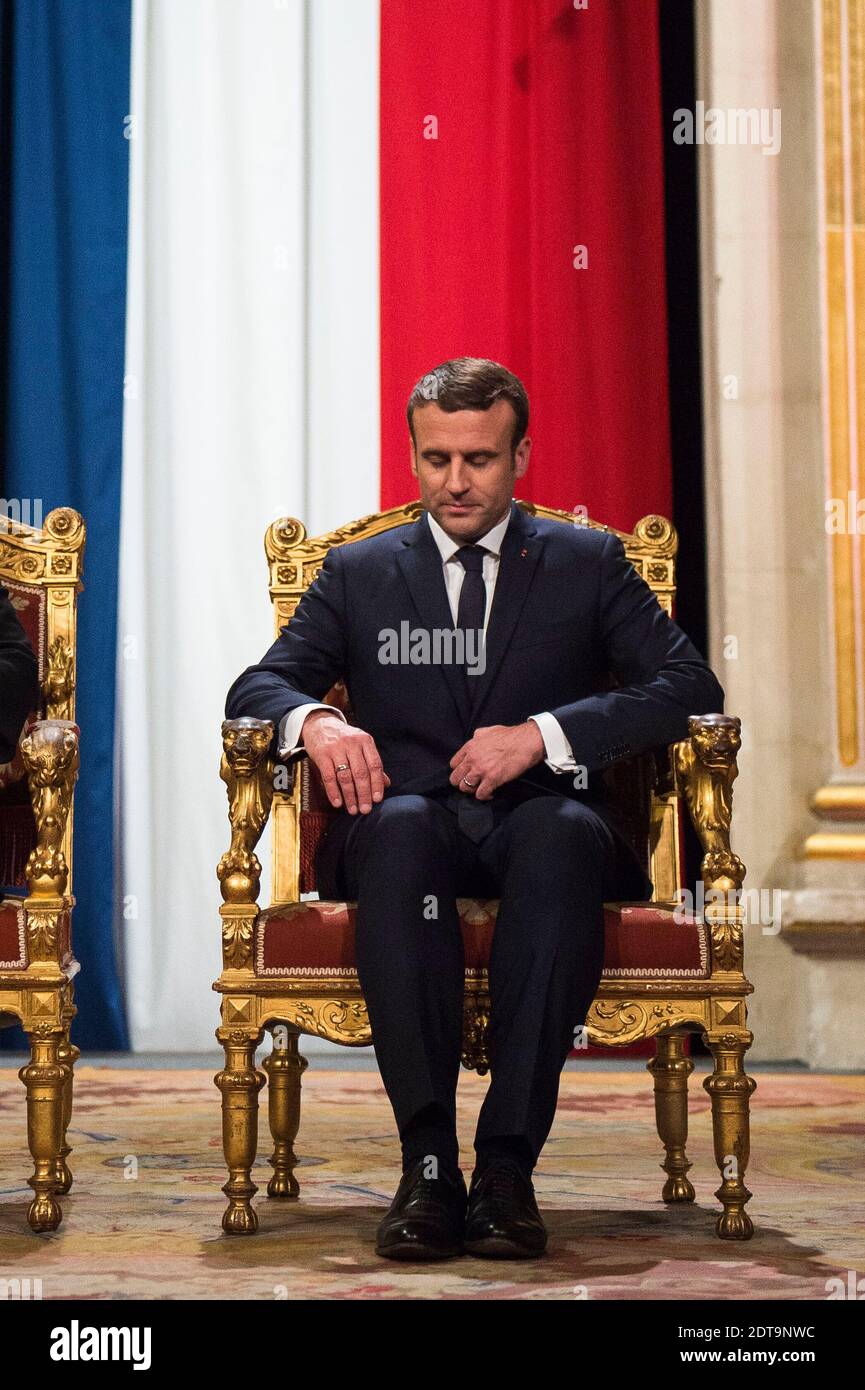 French President Emmanuel Macron during an official ceremony at Paris ...