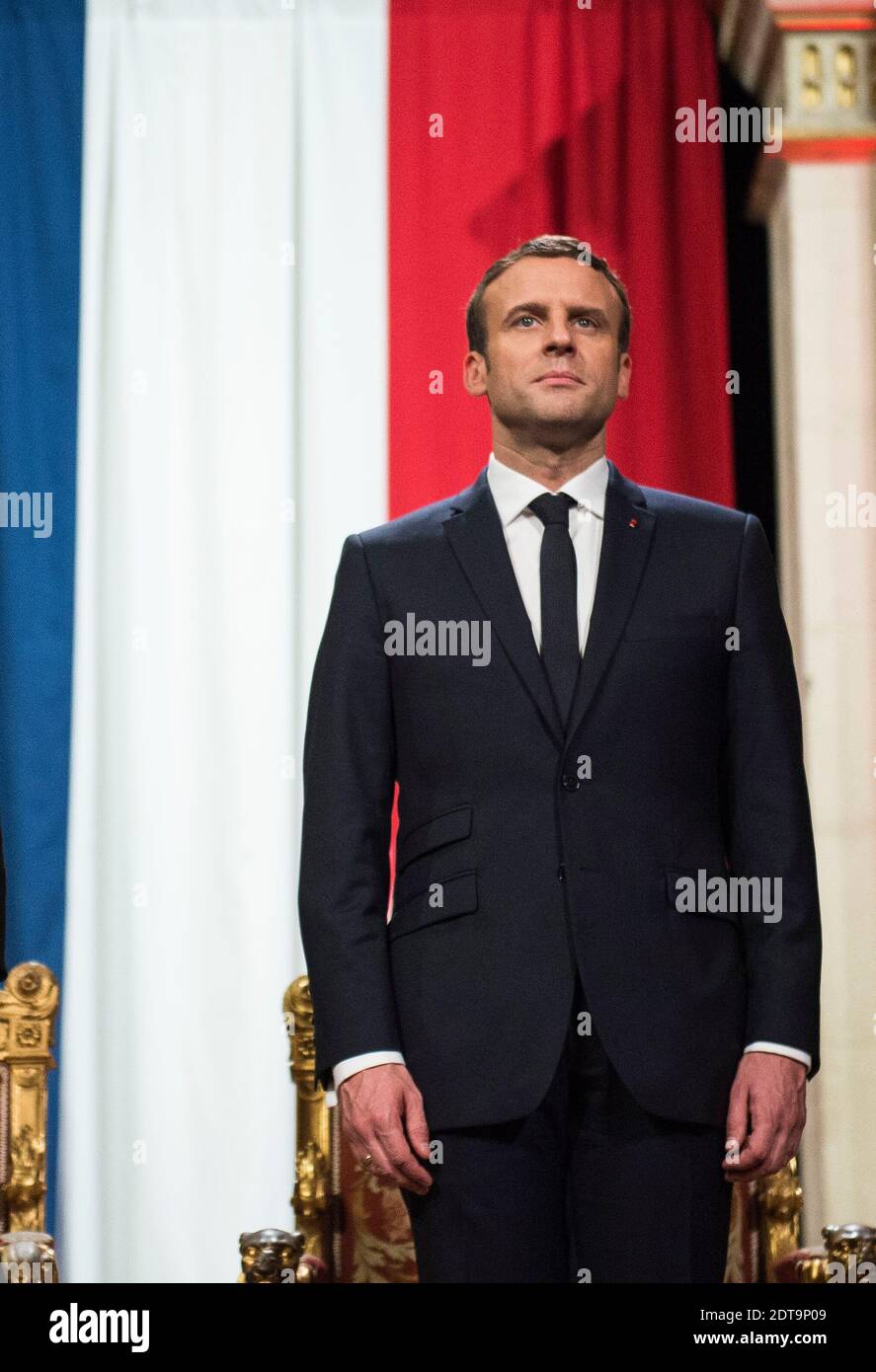 French President Emmanuel Macron during an official ceremony at Paris ...