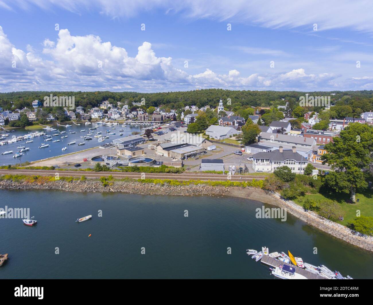 Manchester town center and harbor aerial view, Manchester by the sea ...