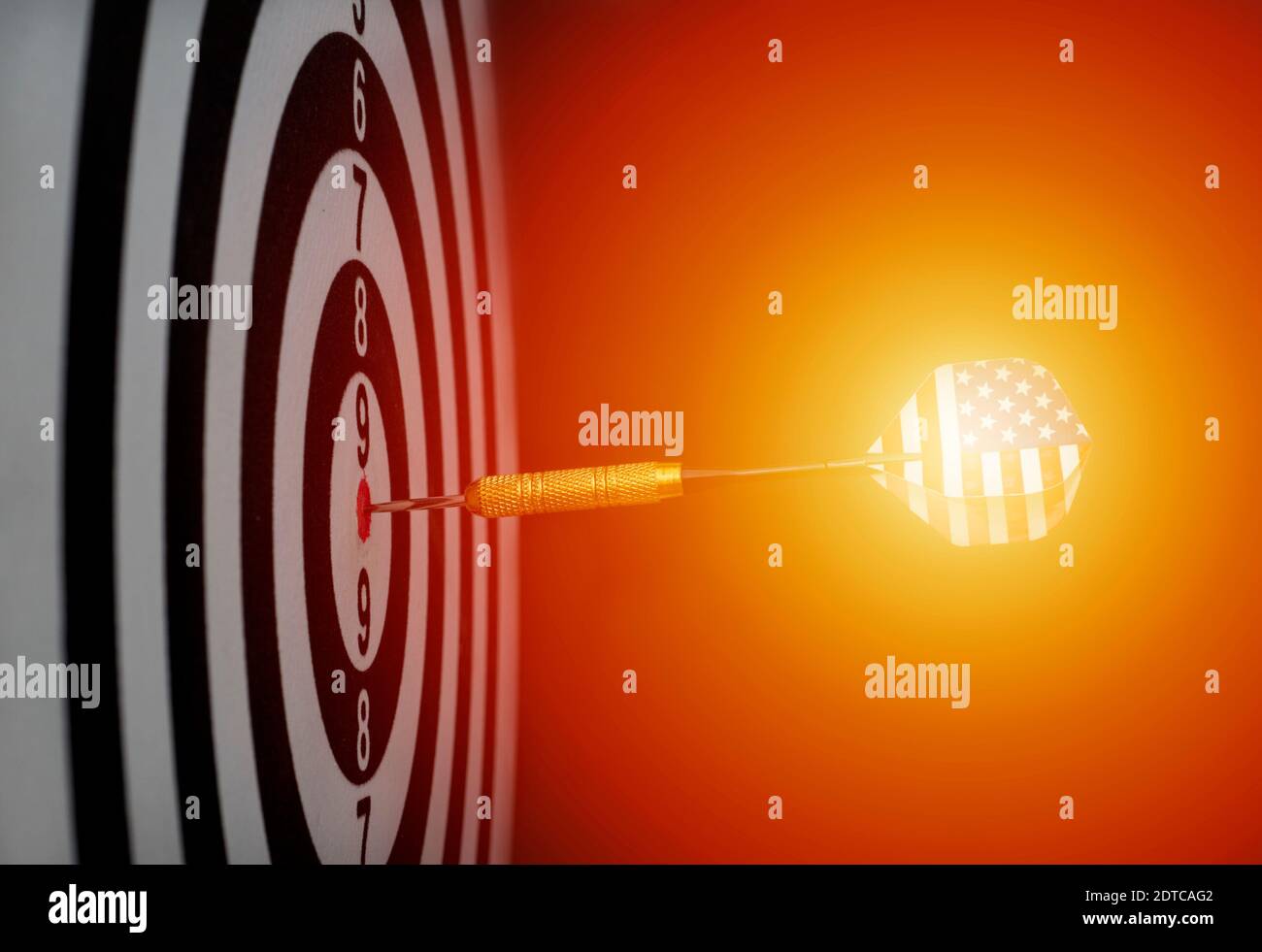 Digital Composite Image Of Dart On Target Against Black Background ...