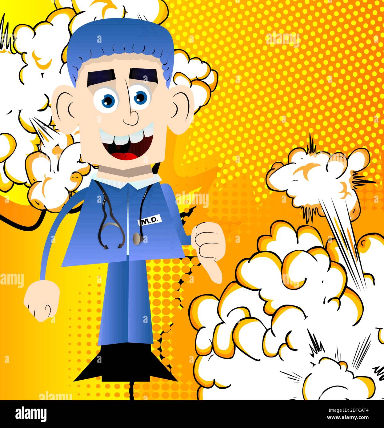 Funny cartoon doctor showing dislike hand sign. Vector illustration ...