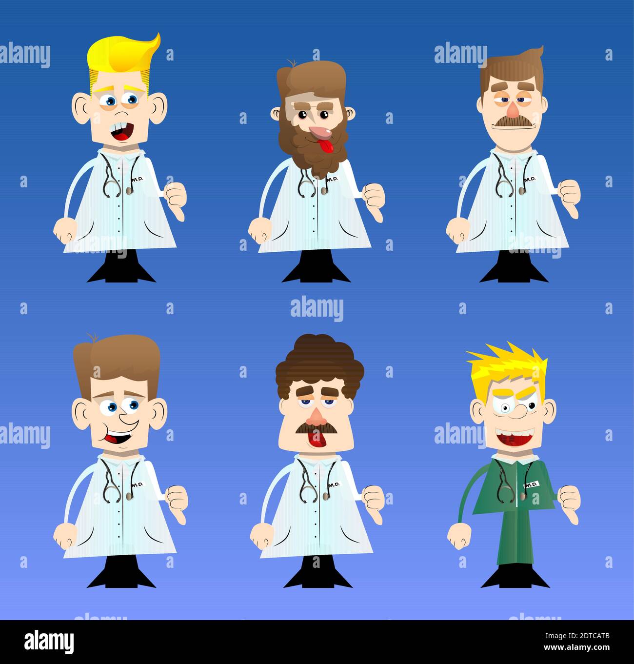 Funny cartoon doctor showing dislike hand sign. Vector illustration ...