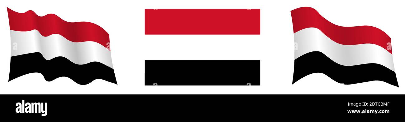 flag of yemen republic in static position and in motion, fluttering in ...