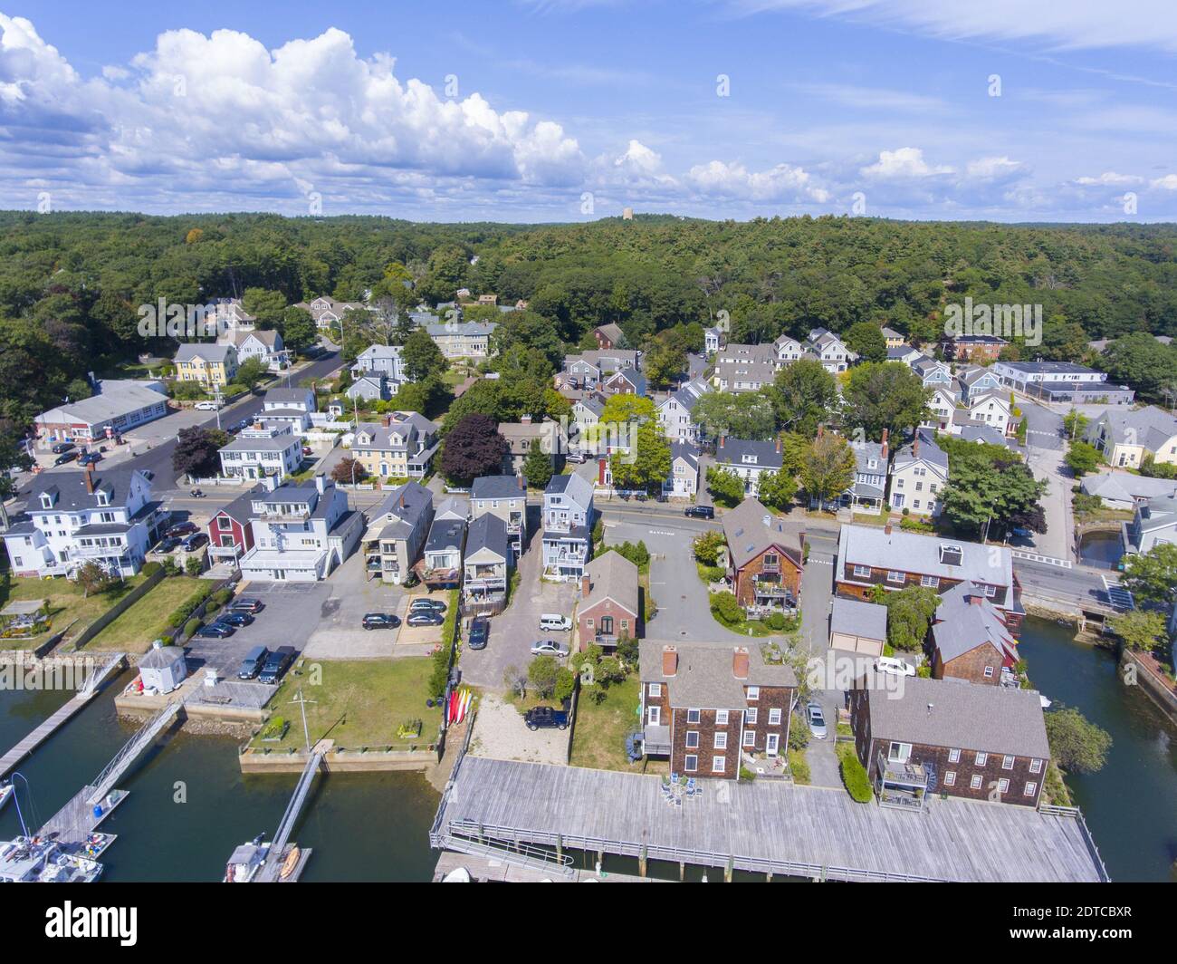 Manchester town center and harbor aerial view, Manchester by the sea ...