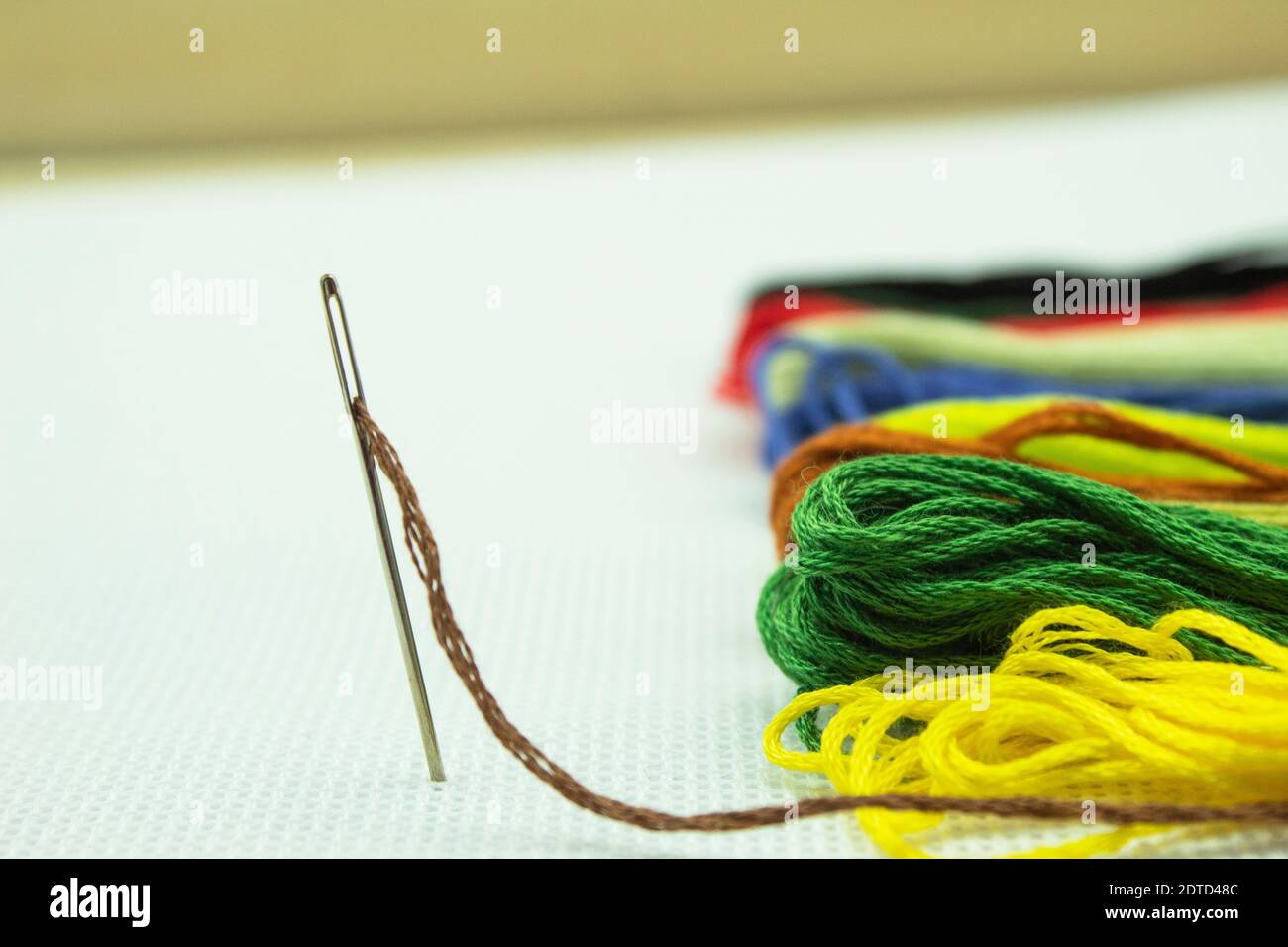 Embroidery and thread for embroidery with a needle close-up Stock Photo ...