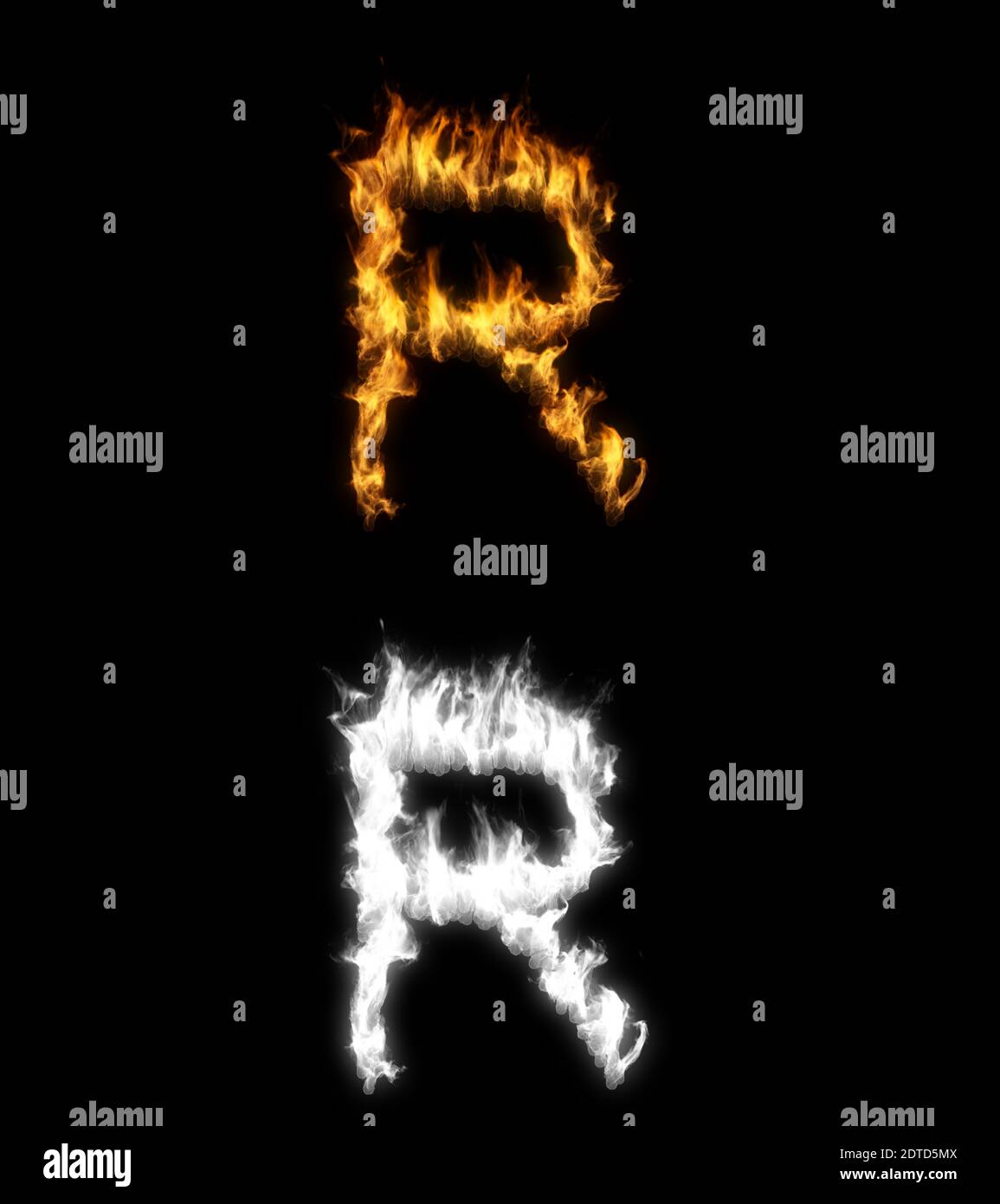 3D illustration of the letter on fire on black background with alpha ...