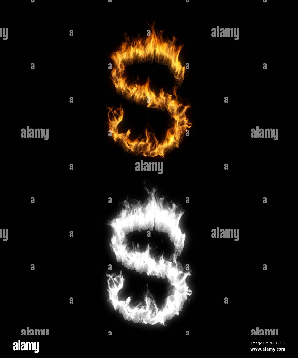 3D illustration of the letter on fire on black background with alpha ...