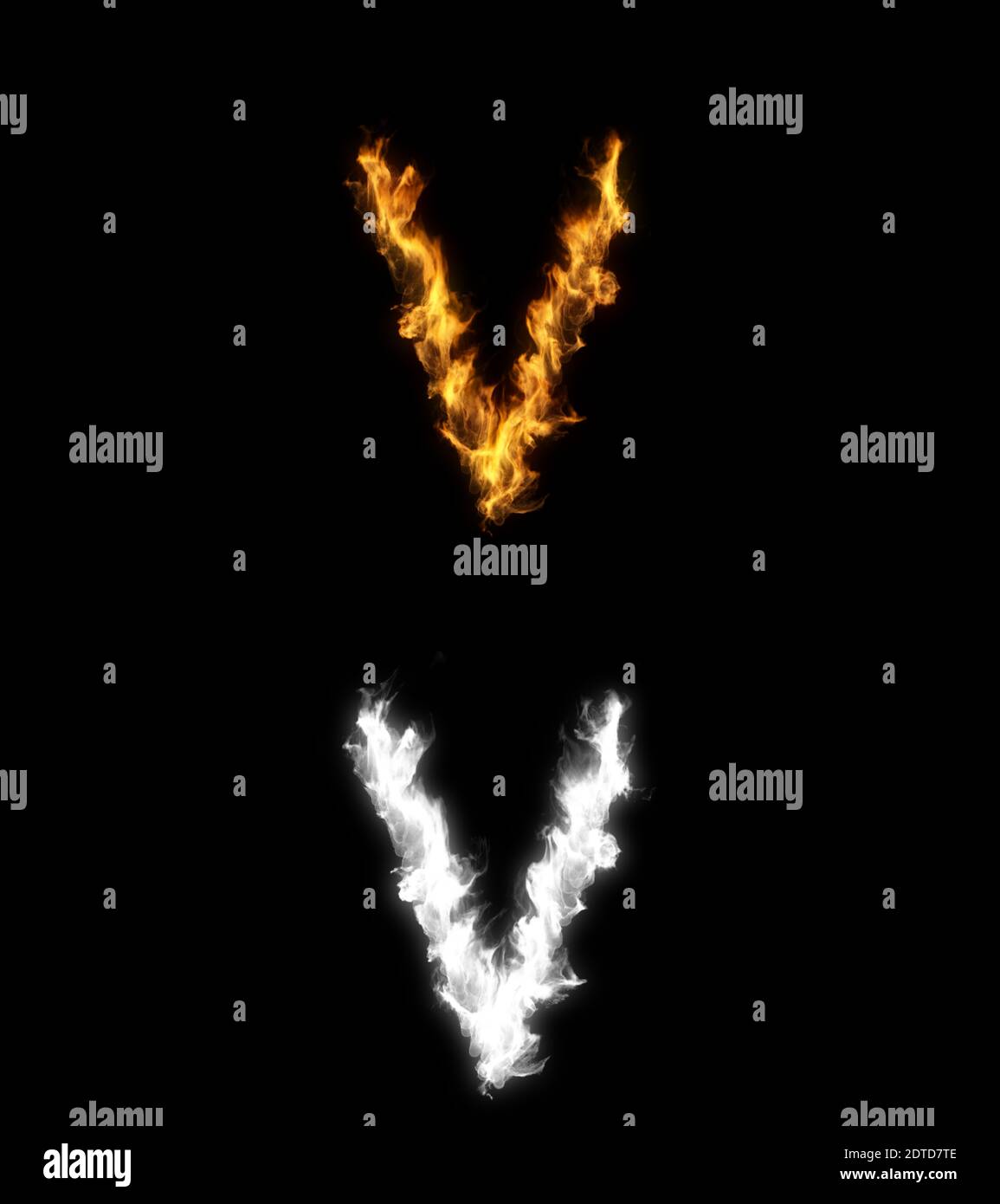 3D illustration of the letter on fire on black background with alpha ...
