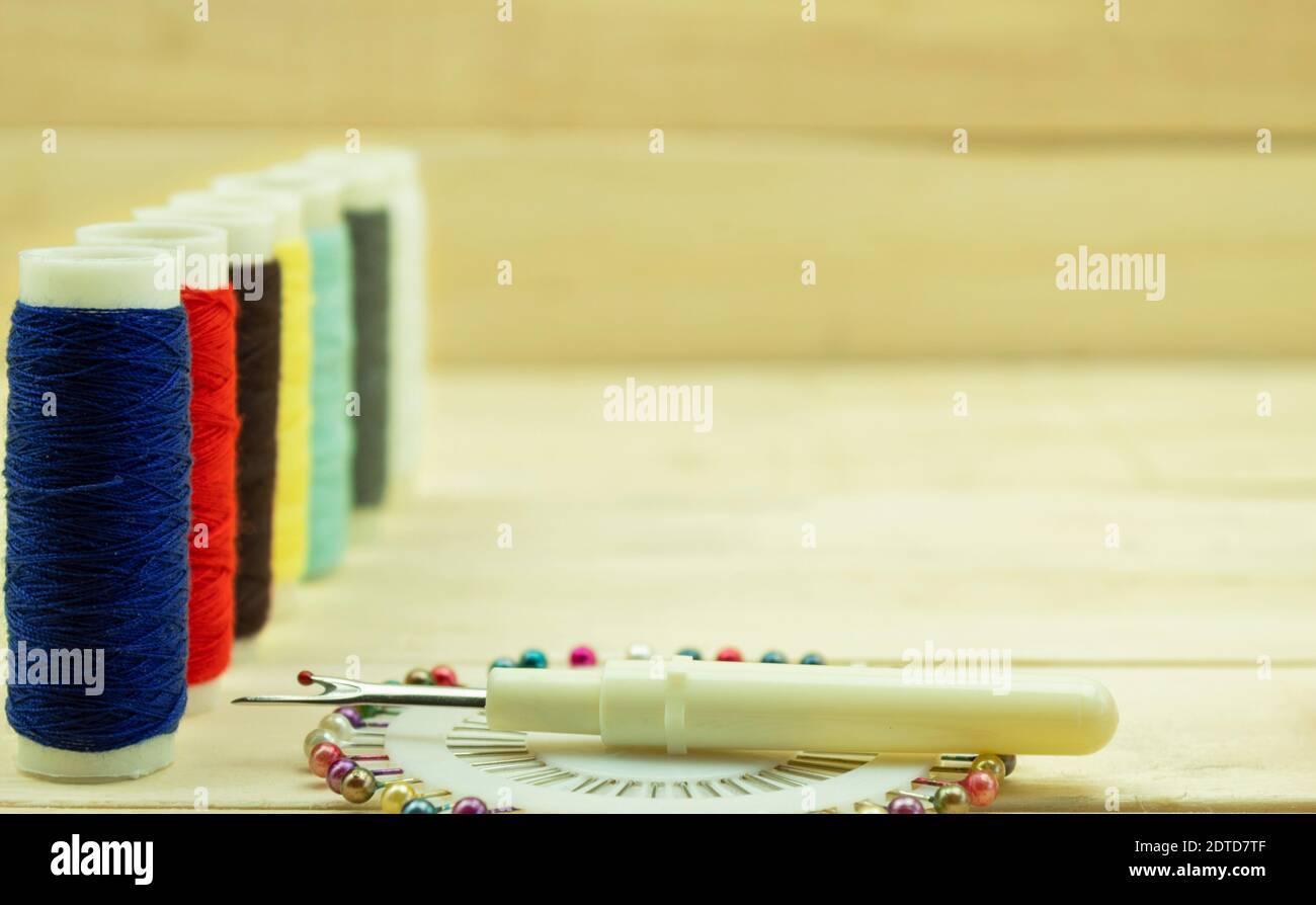 Multi-colored threads for sewing with a needle. Skeins of thread for ...