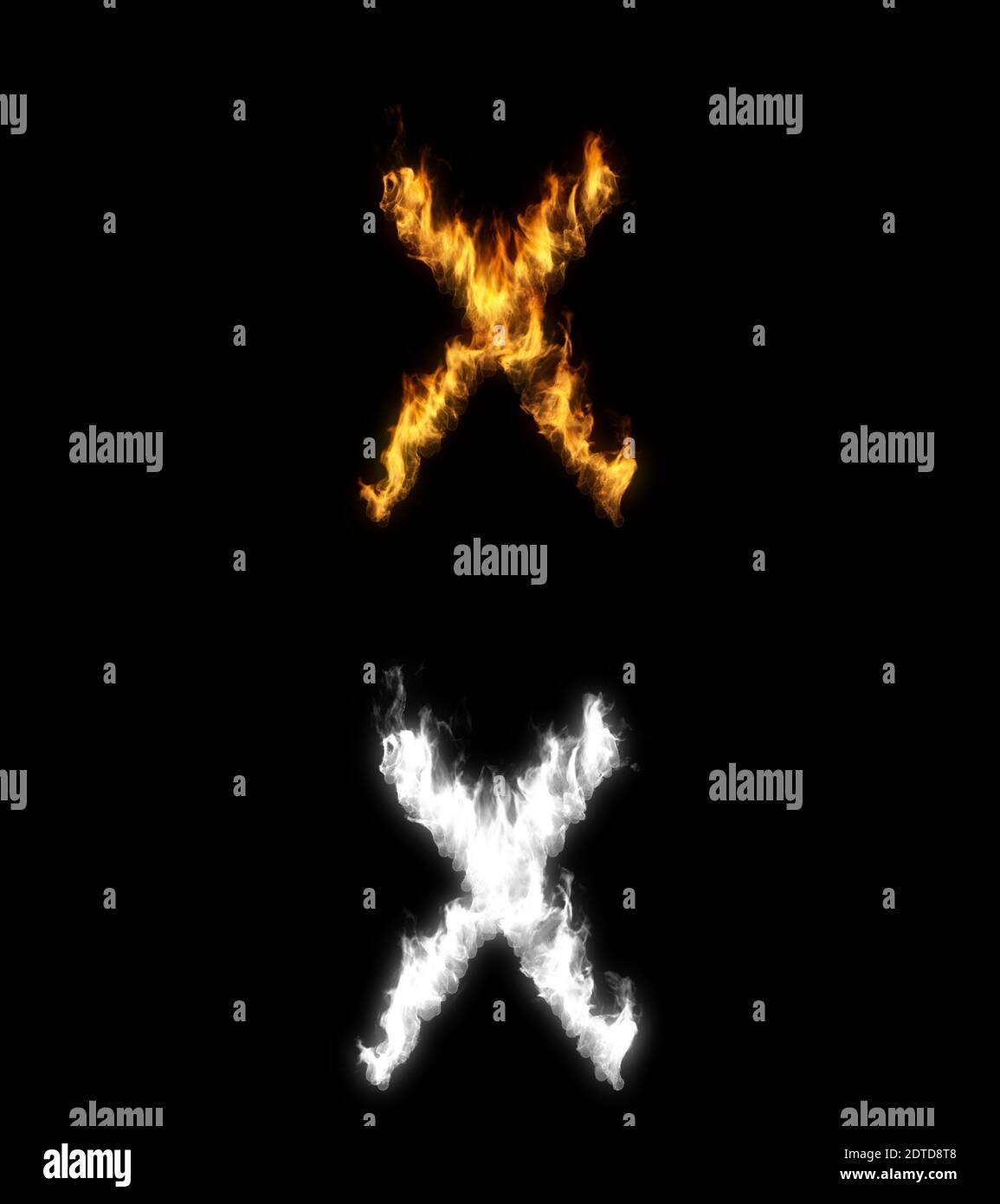 3D illustration of the letter on fire on black background with alpha ...