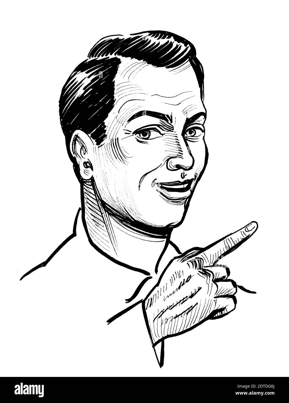 Drawing of person pointing up Black and White Stock Photos & Images - Alamy