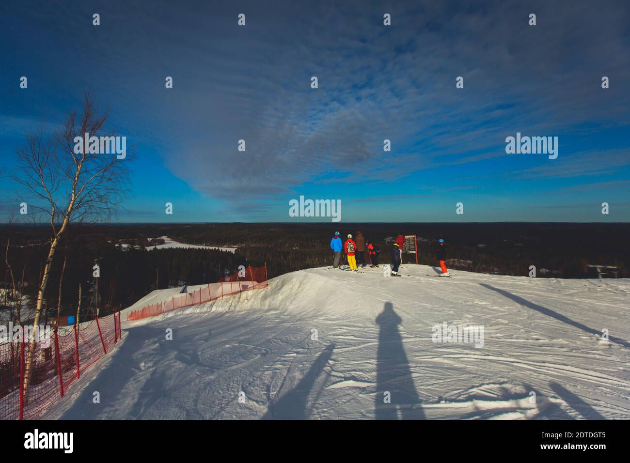 Beautiful cold mountain view of ski resort, sunny winter day with slope ...