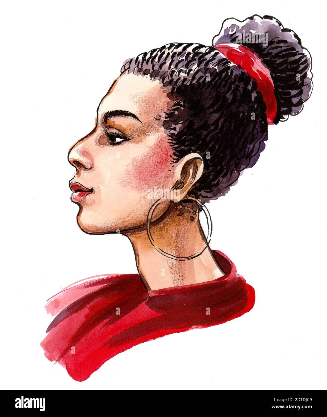 Black beauty profile. Ink and watercolor drawing Stock Photo - Alamy