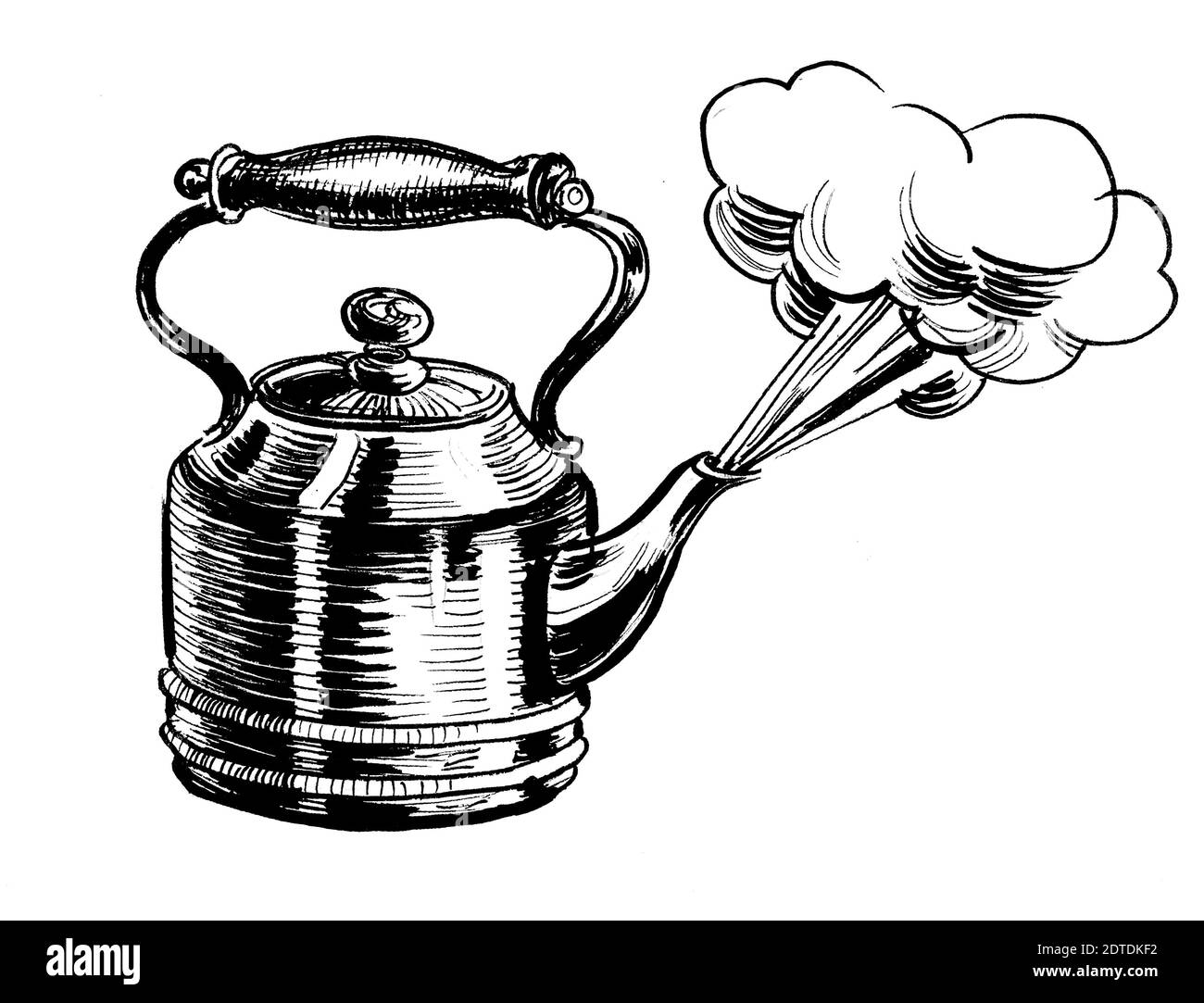 Boiling kettle. Ink black and white drawing Stock Photo - Alamy