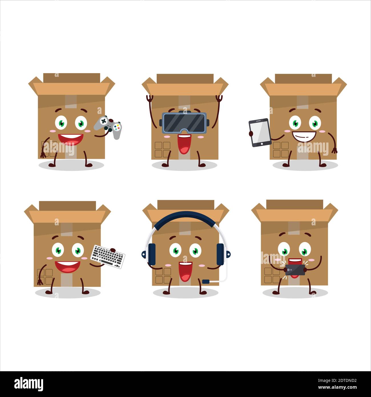 Carton box cartoon character are playing games with various cute ...