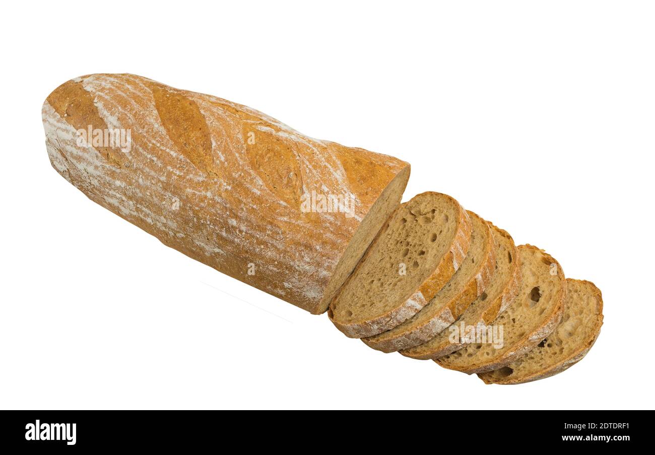 Bread cut into pieces on a white isolated background Stock Photo - Alamy