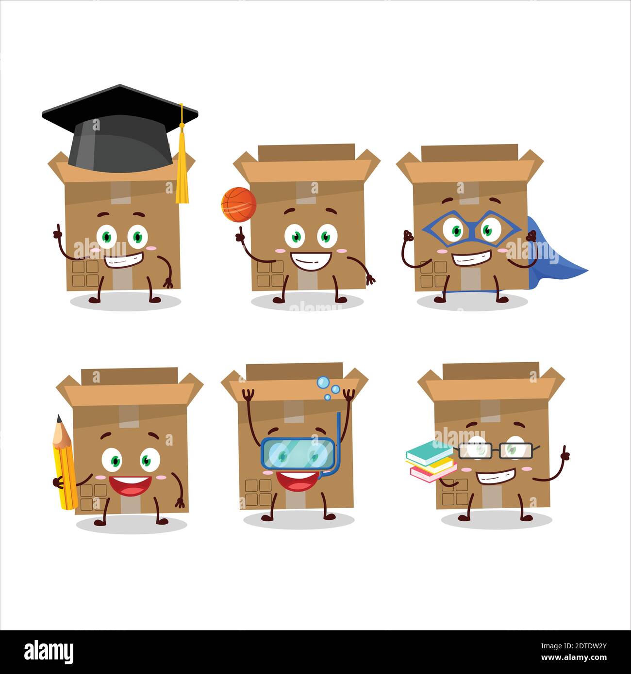 School student of carton box cartoon character with various expressions ...
