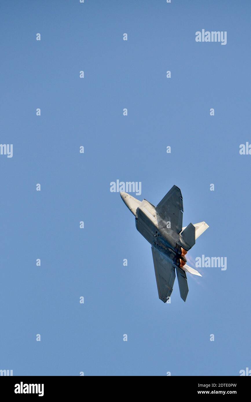 F-22 Raptor in flight demonstration featuring lethal capabilities of ...