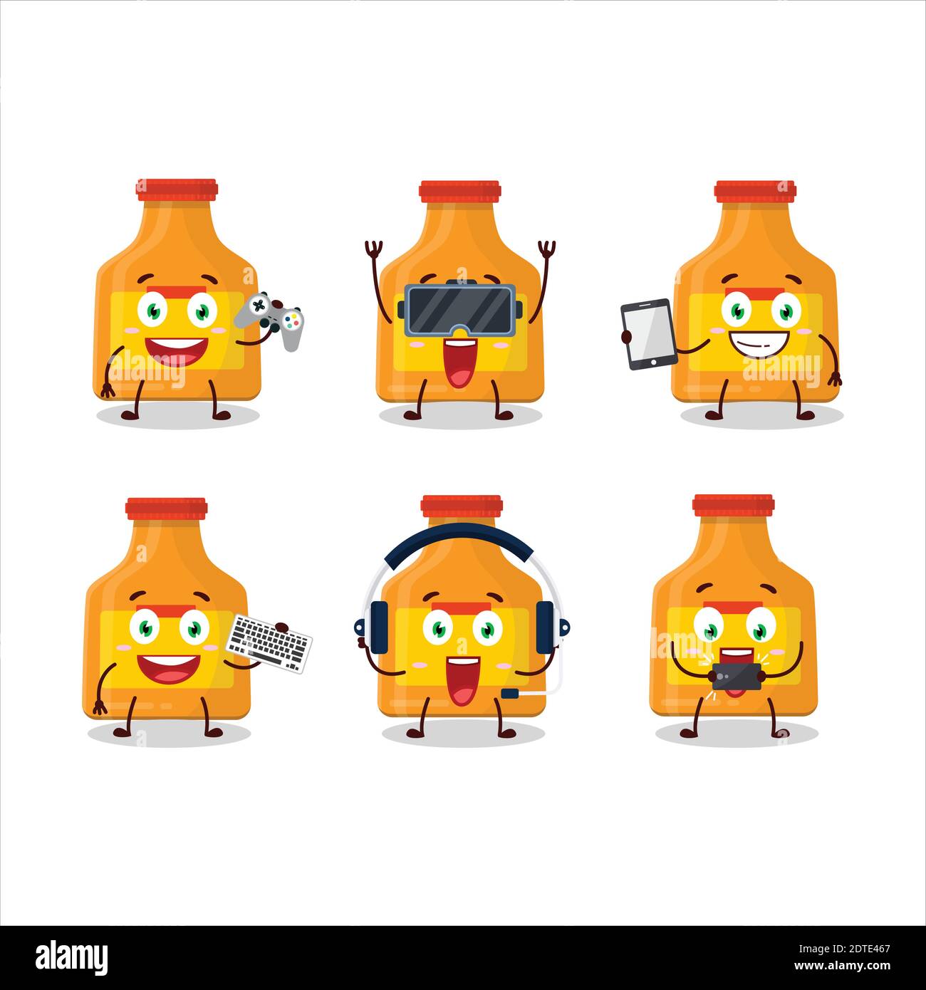 Curry cartoon character are playing games with various cute emoticons ...