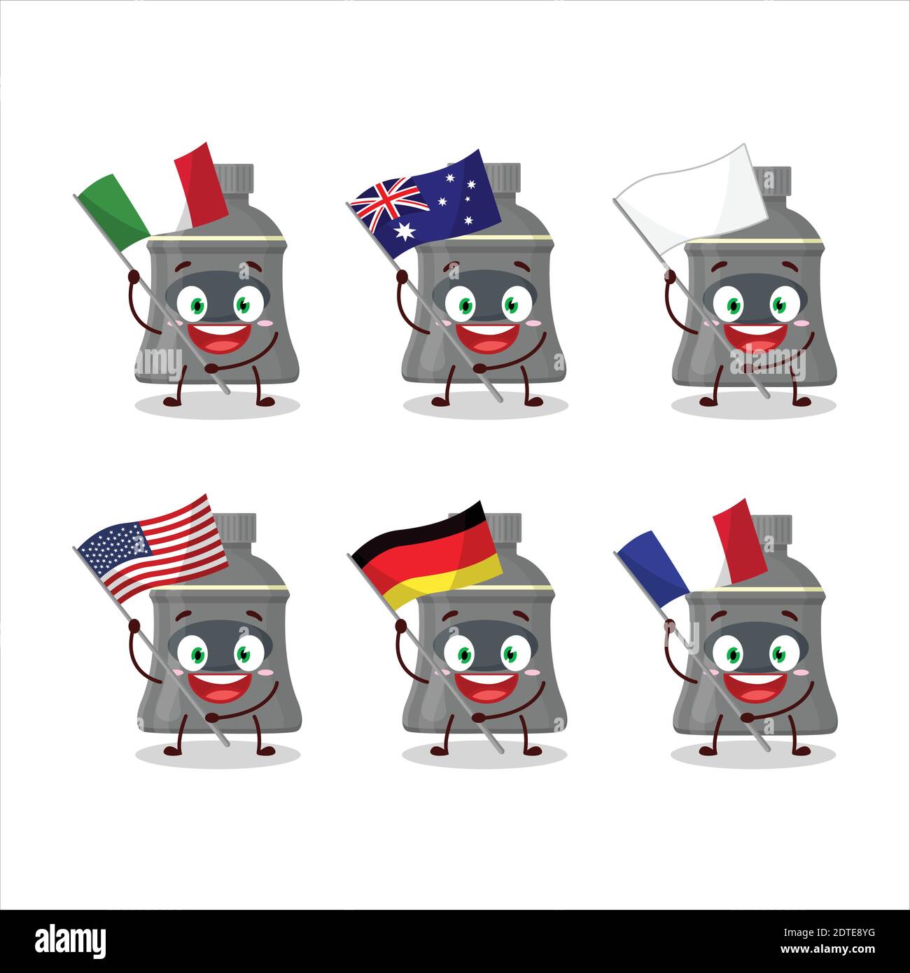 Garlic sauce cartoon character bring the flags of various countries ...