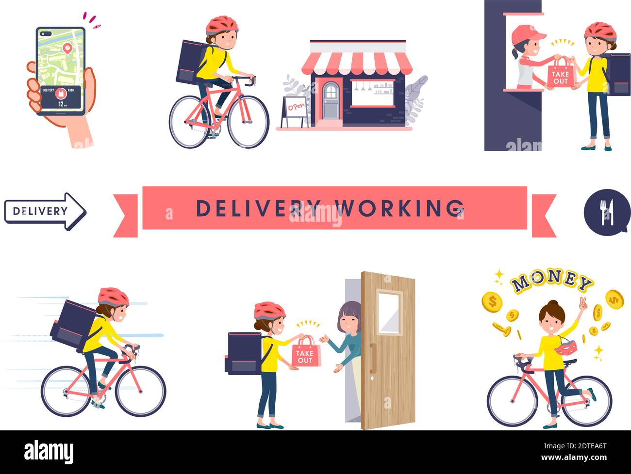 A set of women doing delivery work.It's vector art so it's easy to edit ...