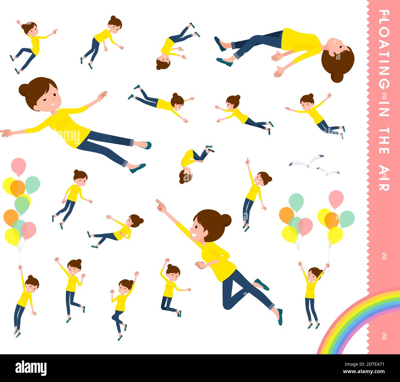 A set of women floating in the air.It's vector art so it's easy to edit ...