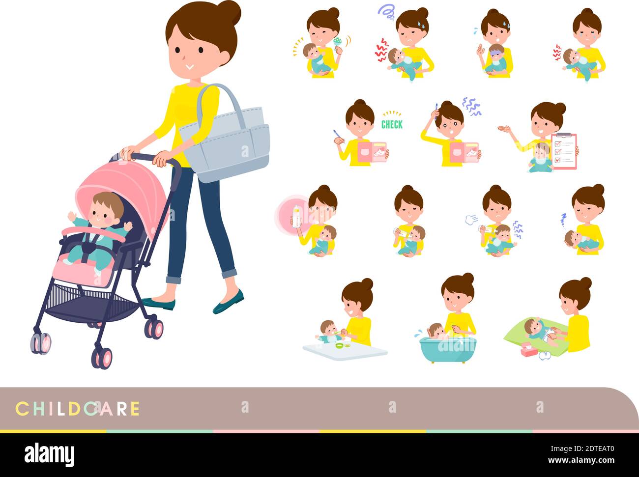 A set of women who take care of their baby.It's vector art so it's easy ...