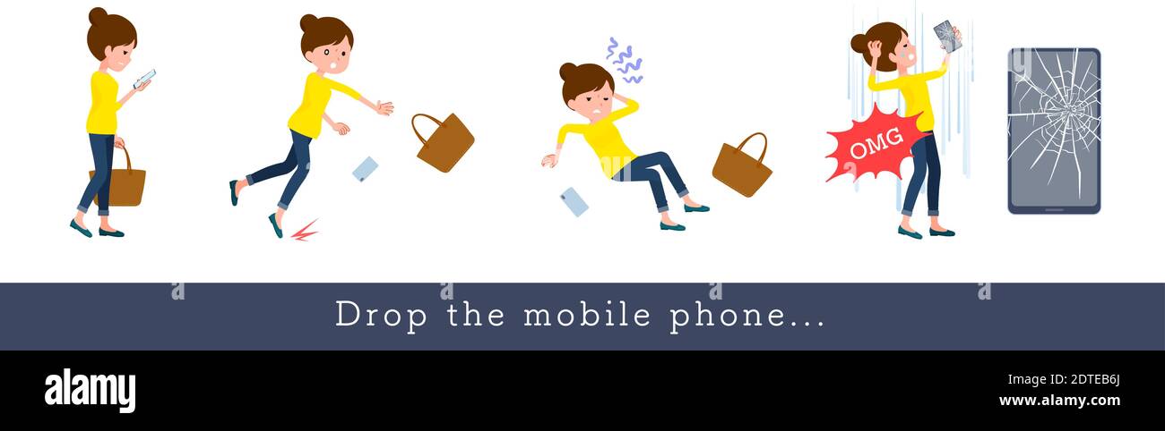 A set of women who drops her smartphone.It's vector art so it's easy to ...
