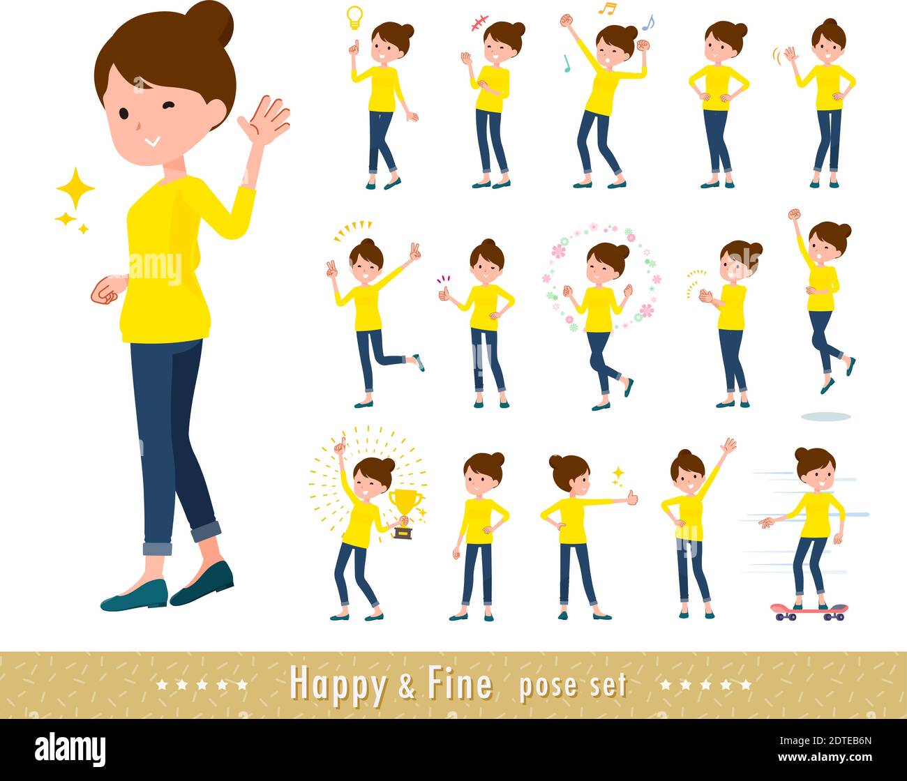 A set of women in a cheerful pose. A collection of positive gestures.It ...