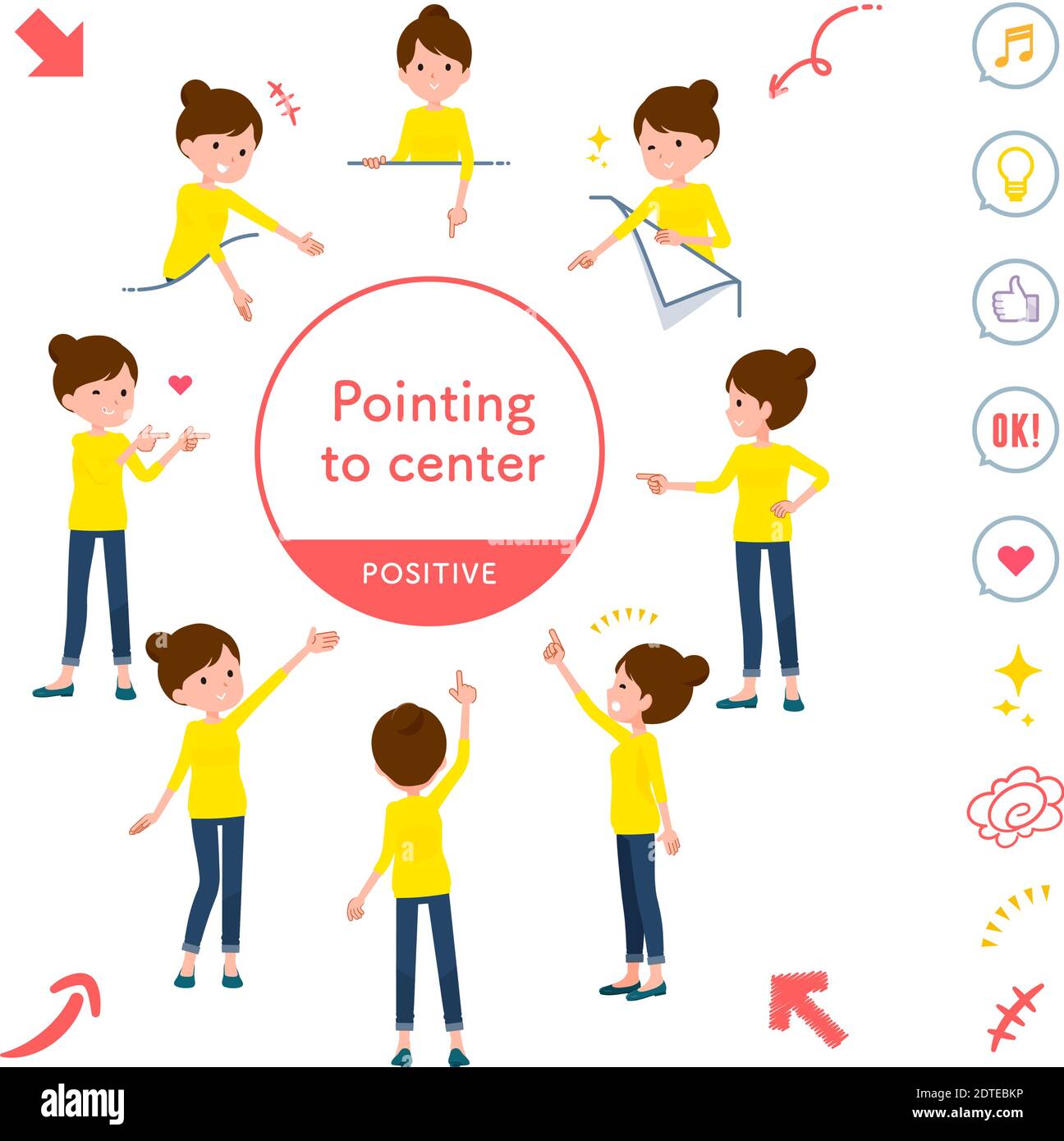 A set of women pointing in different directions(Positive expression).It ...