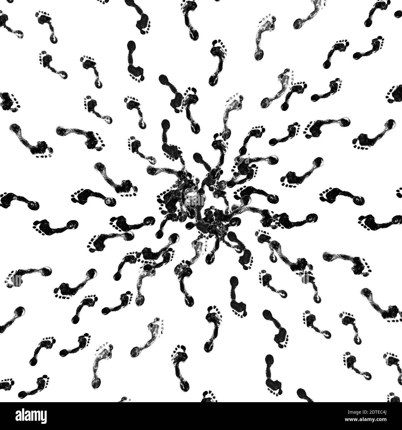 Cross ways black human footprints white background isolated, dirty ...