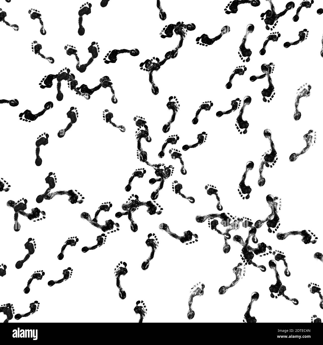 Cross ways black human footprints white background isolated, dirty ...