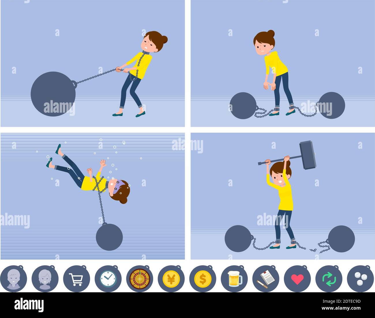 A Set Of Women Tied To A Weight Its Vector Art So Its Easy To Edit
