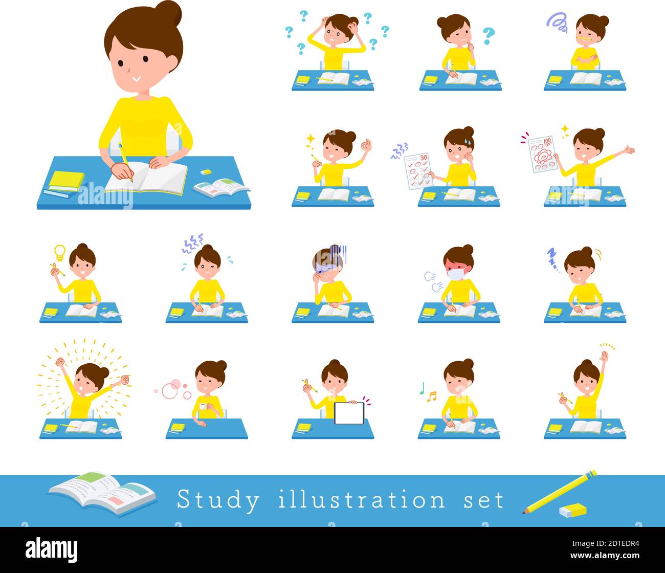 A set of women on study.There are various emotions and actions.It's ...