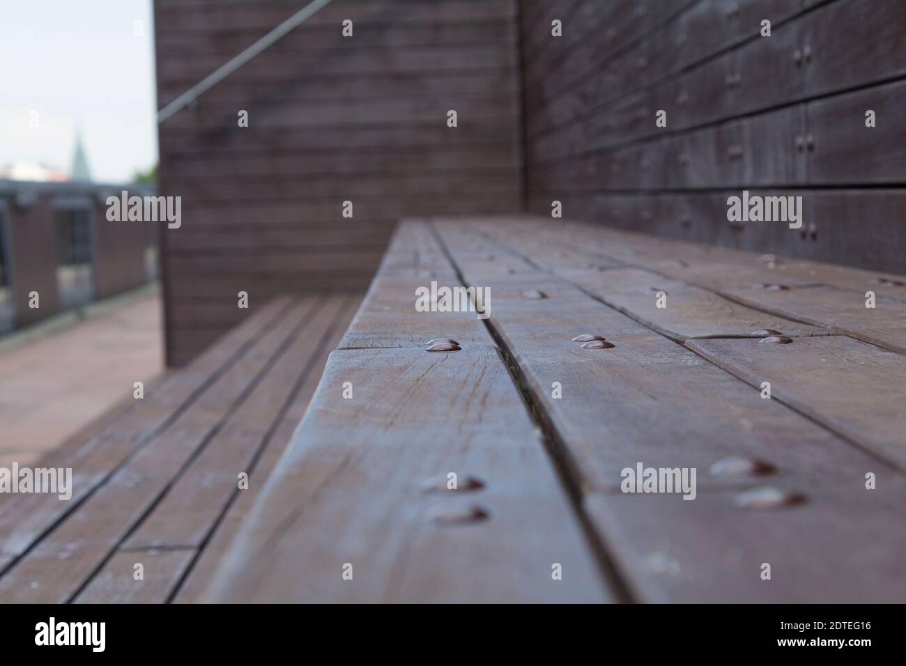 Bench and long boards with bolts. Horizontal plank decking Stock Photo ...