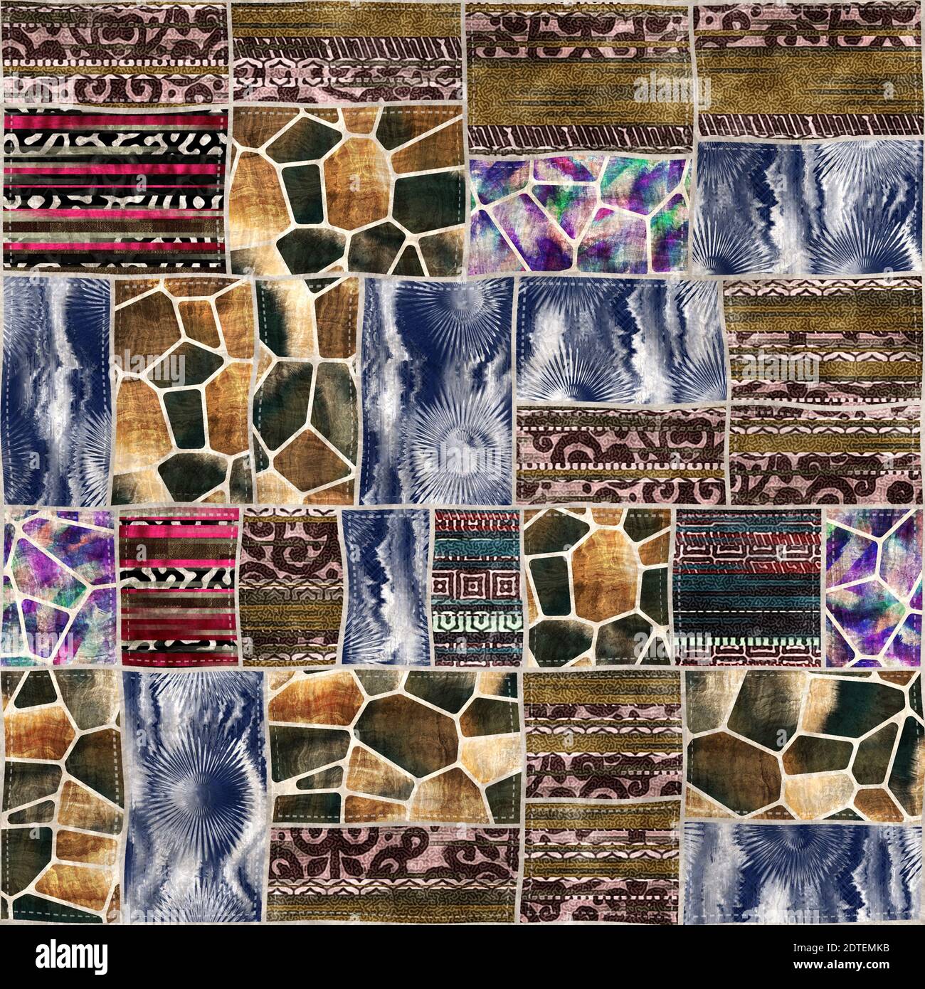 Seamless patchwork collage mix quilt pattern print Stock Photo - Alamy