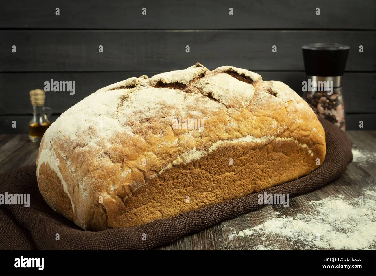 Homemade and Freshly baked white flour bread. Homemade crispy bread ...