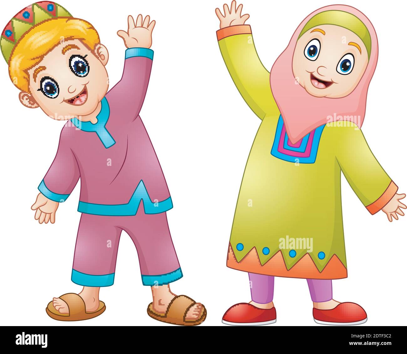 Vector illustration of Happy muslim kids cartoon for celebrate eid ...